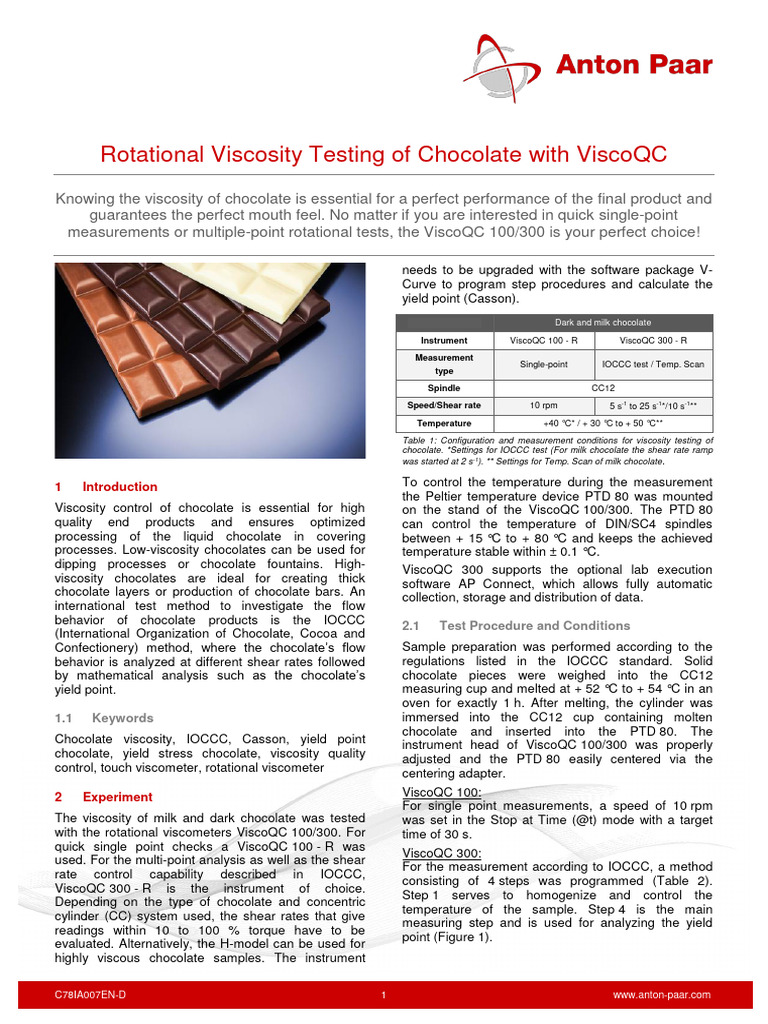 Chocolate Viscosity Testing Guide | PDF | Viscosity | Chocolate