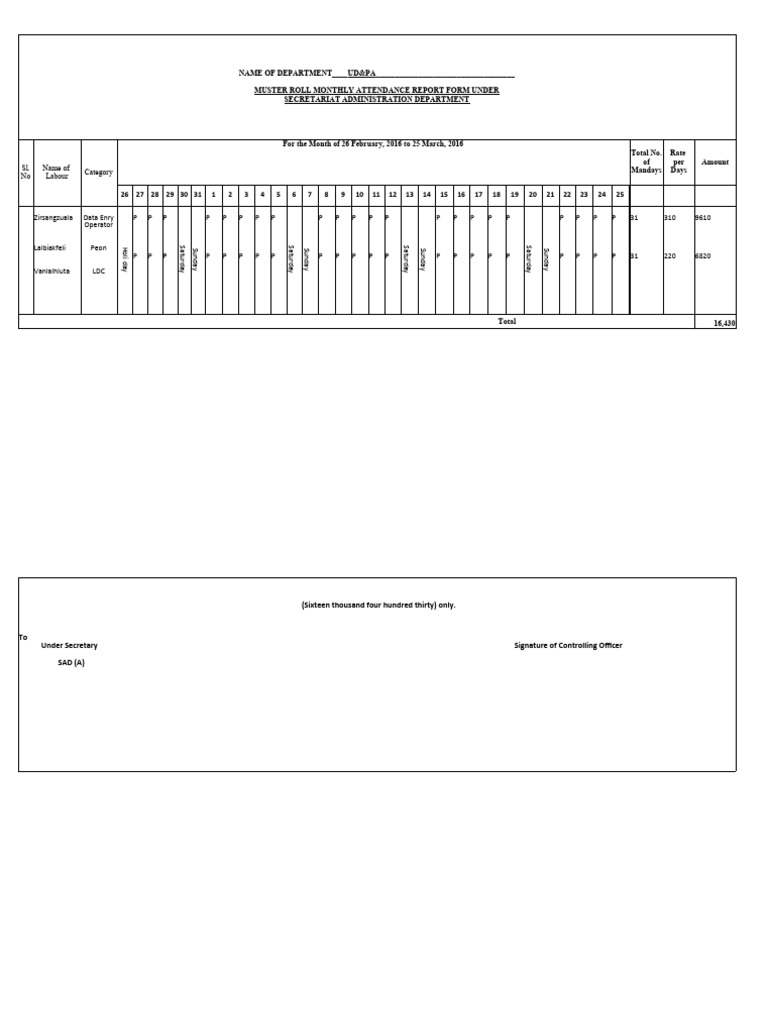 Monthly Attendance Report | PDF