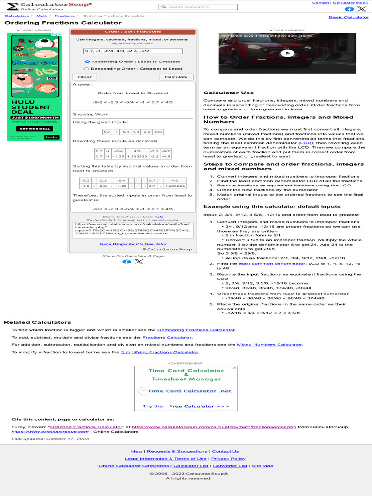 Ordering Fractions Calculator | PDF | Arithmetic | Mathematics