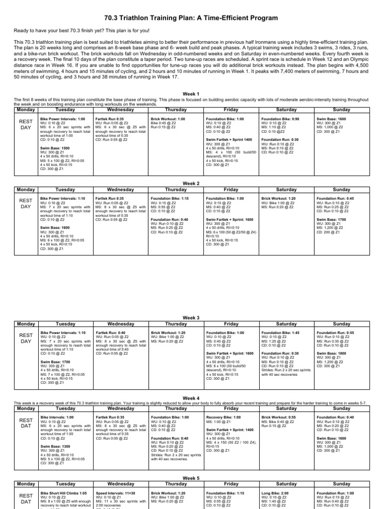 70.3 Training Program (Intermediate) | PDF | Triathlon | Individual Sports