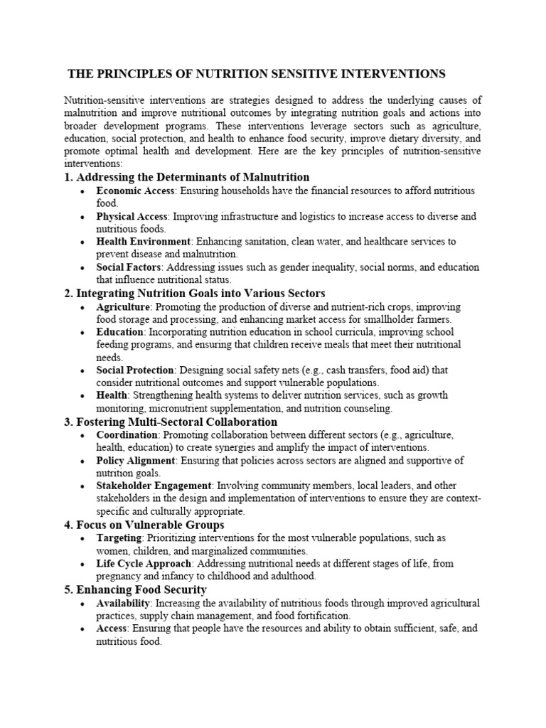 Nutrition Sensitive Interventions For Eixt Exam | PDF | Food Security | Malnutrition