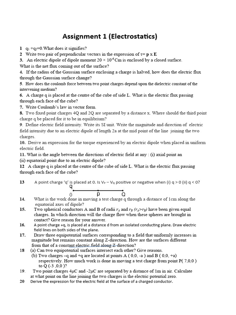 Assignment 1 (ELECTROSTATICS) | PDF | Electric Field | Flux