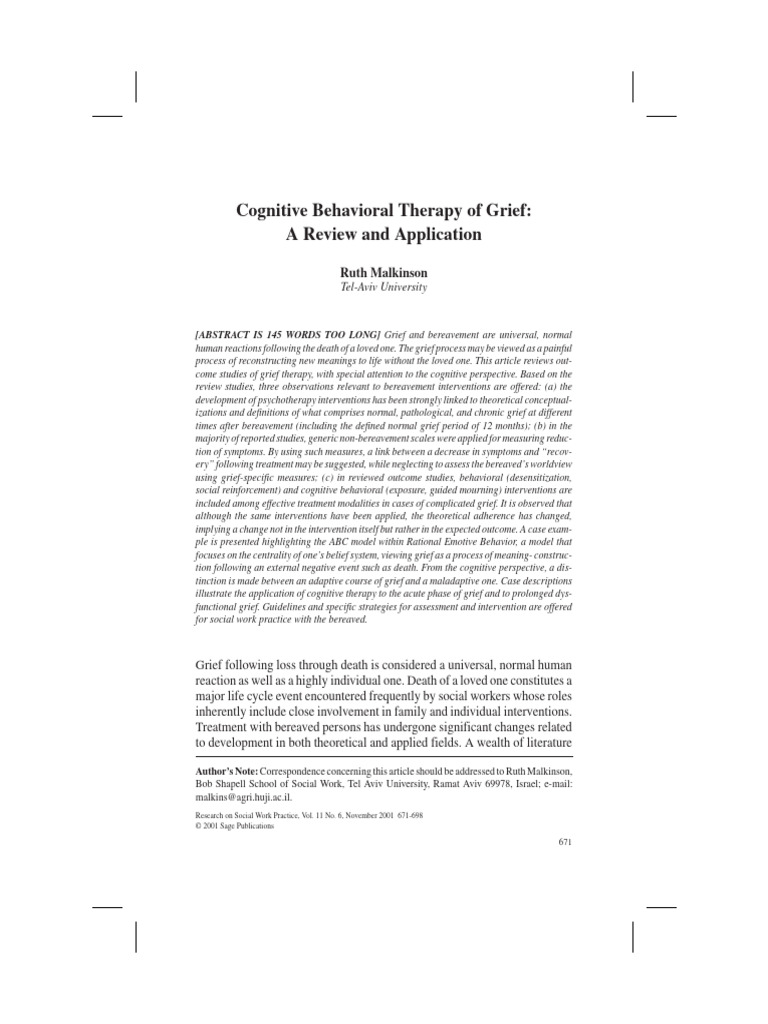 Cognitive Behavioral Therapy of Grief | PDF | Grief | Cognitive ...