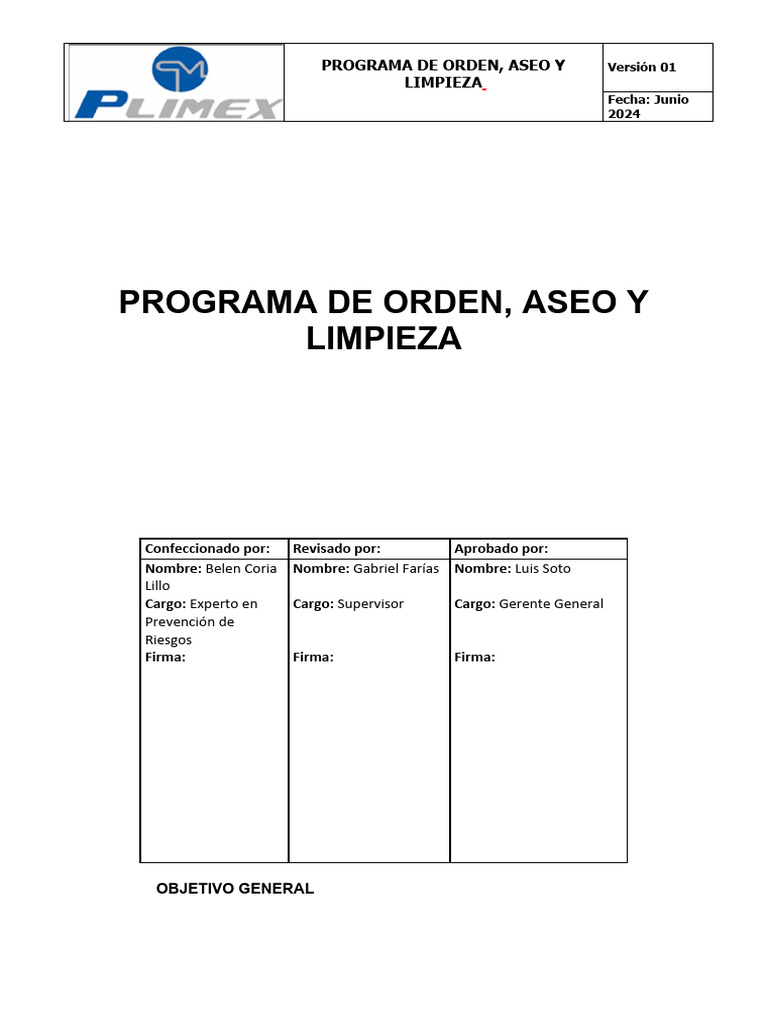 Programa de Orden y limpieza 2024 | Descargar gratis PDF | Disciplinas ...