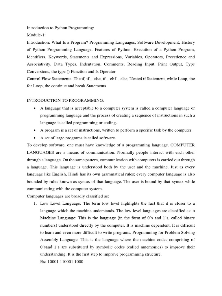 Introduction To Python Programming Notes Download Free Pdf Computer