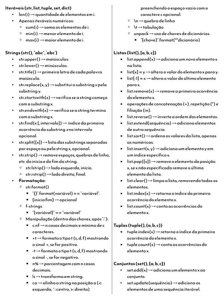 Resumo python | Download grátis PDF | Conjunto (Matemática) | String ...