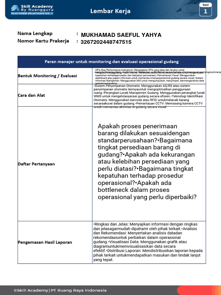 TPM 1 Peran Manajer Operasional Gudang - (MUKHAMAD SAEFUL YAHYA) | PDF