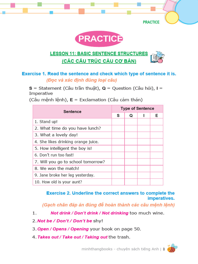 BASIC SENTENCE STRUCTURES - BÀI TẬP | PDF | Foreign Language Studies | Art
