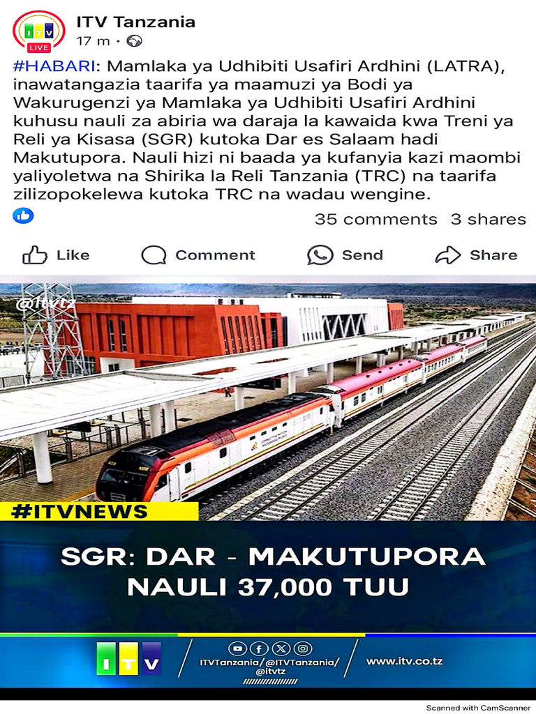 TRC SGR From DSM To Makutupora Dodoma June 2024 | PDF