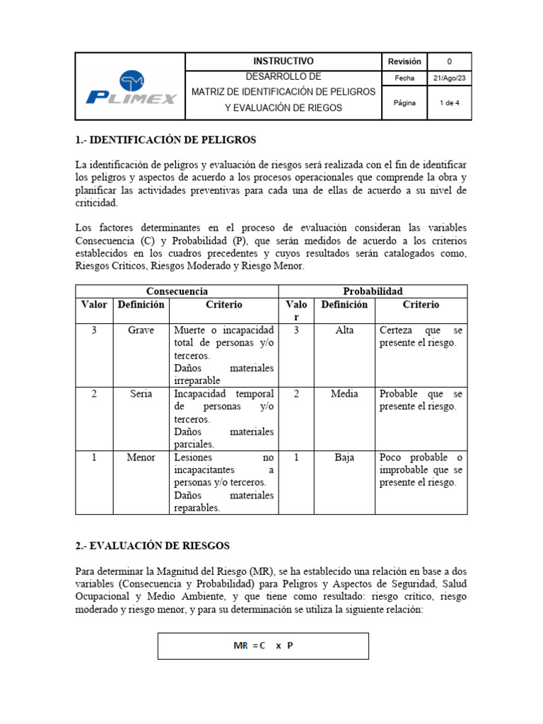 Procedimiento Miper | PDF | Riesgo