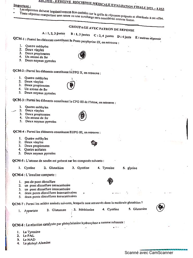 Examen L2S3 Mars 2021 Biochimie | PDF