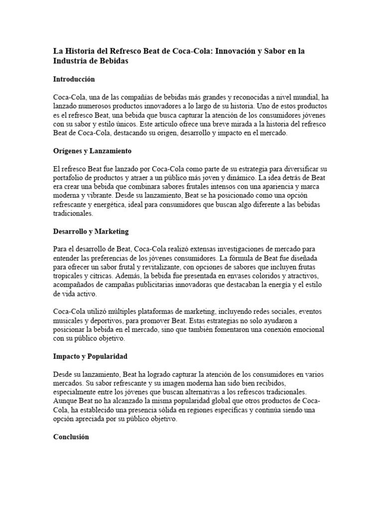 La Historia Del Refresco Beat de Coca | PDF | Coca Cola | Refresco