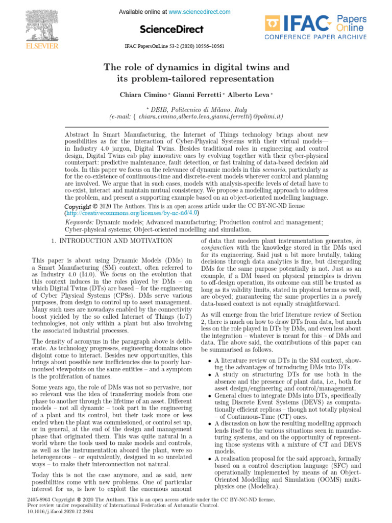 The Role of Dynamics in Digital Twins and Its Problem-Tailored Representation | PDF | Creative ...