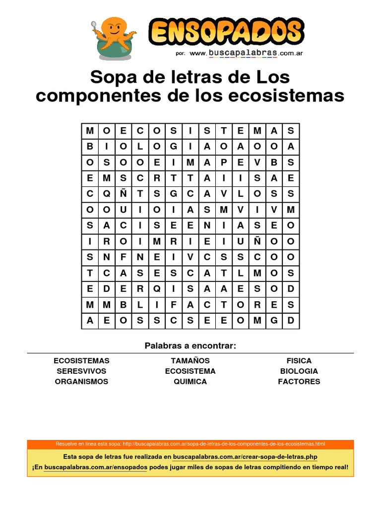 Sopa de Letras: Ecosistemas para Niños | PDF