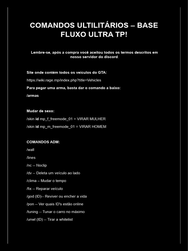 Comandos Ultilitarios Ultra TP - Fluxo Shop | PDF