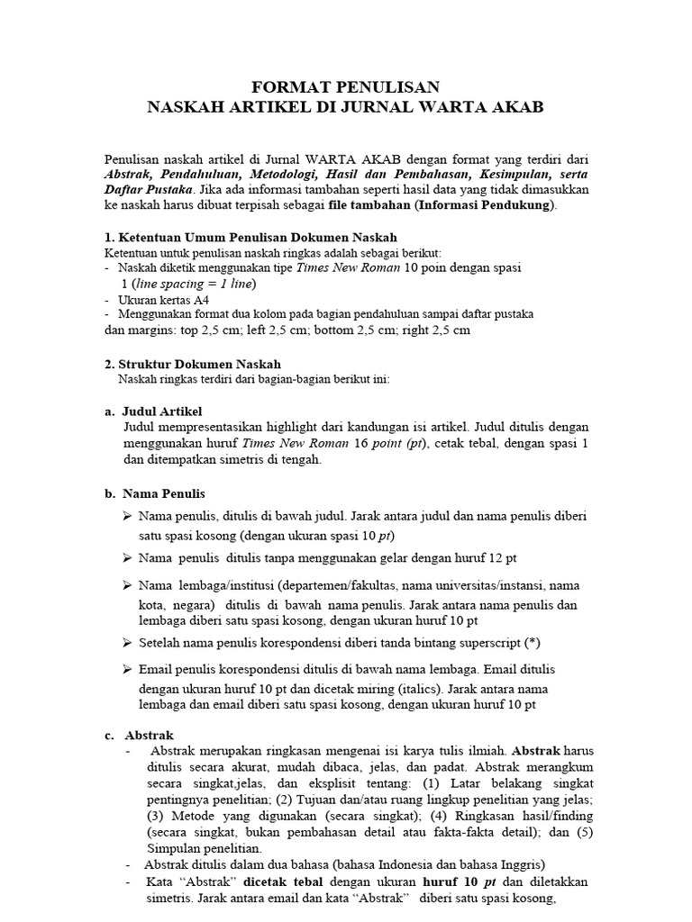 Format Penulisan Naskah Artikel Warta AKAB | PDF