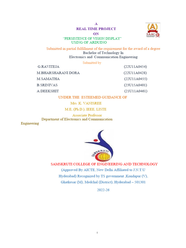 Using of Arduino: Submitted in Partial Fulfillment of The Requirement For The Award of A Degree ...