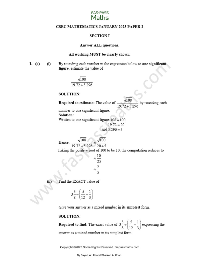 CSEC Maths 2023 January Past Paper Solutions | PDF | Circle | Triangle