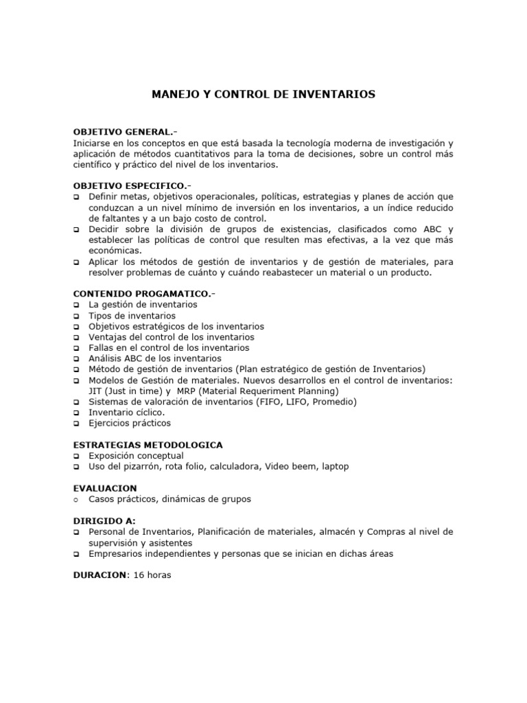 Manejo y Control de Inventarios Modificado | PDF | Lean Manufacturing ...