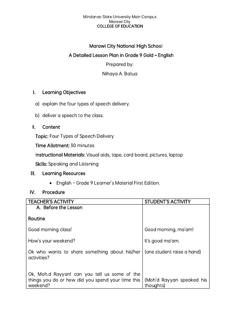 A Detailed Lesson Plan in Grade 9 Demo | Download Free PDF | Clause ...
