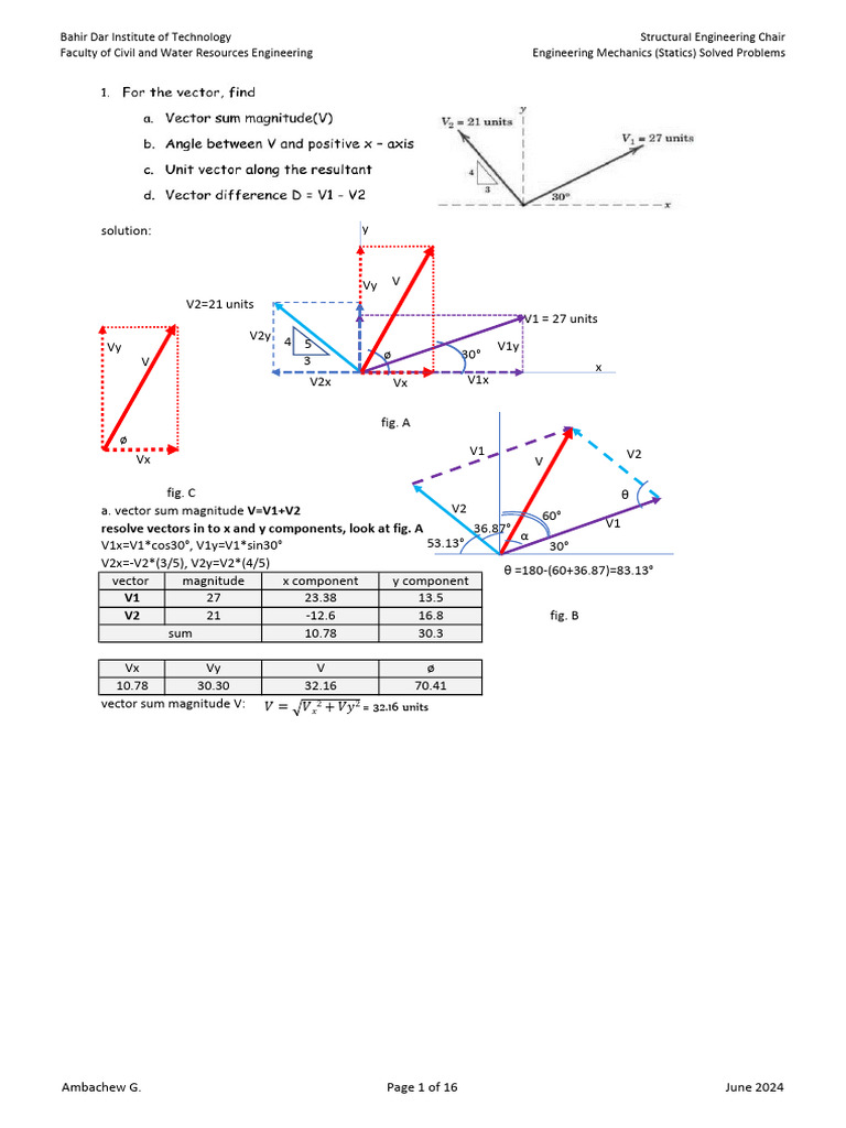 Engineering Mechanics (Statics) Solved Problems-1 | PDF | Angle | Euclidean Vector