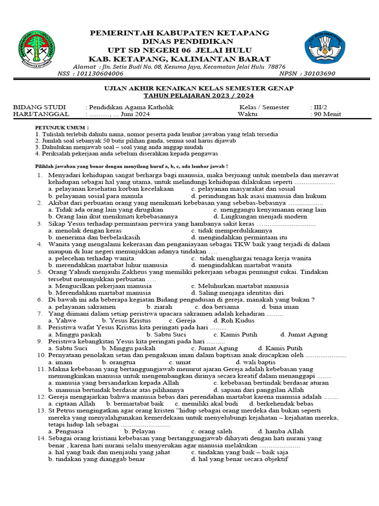 SOAL AKK PAKat Semester Genap-SD 06-GK-III | PDF | Politik | Agama & Spiritualitas