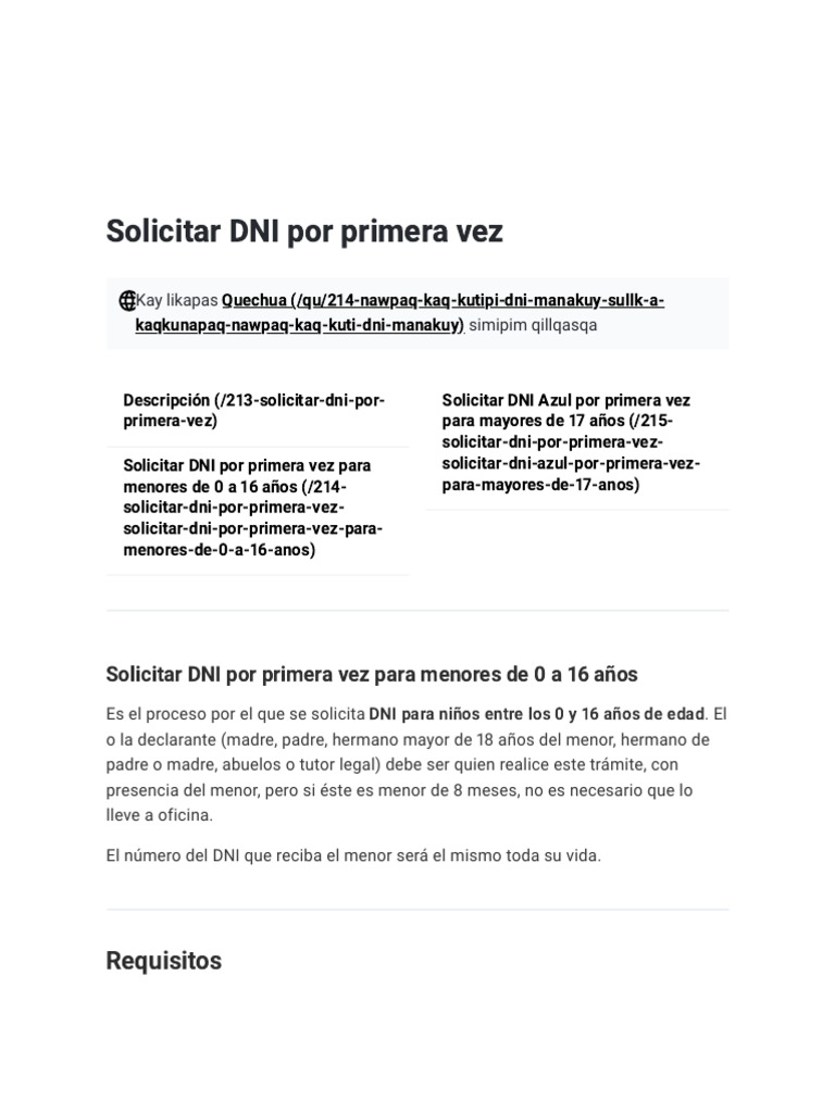 Solicitar DNI Por Primera Vez: Requisitos | PDF | Documento de ...