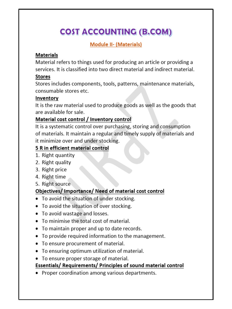 Cost Accounting - Bcom - Module 2 | PDF | Inventory | Procurement