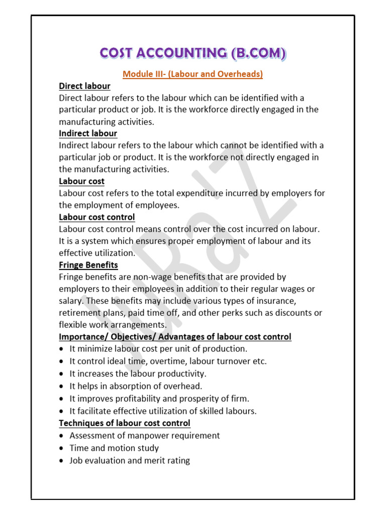 Cost Accounting - Bcom - Module 3 | PDF | Piece Work | Employment