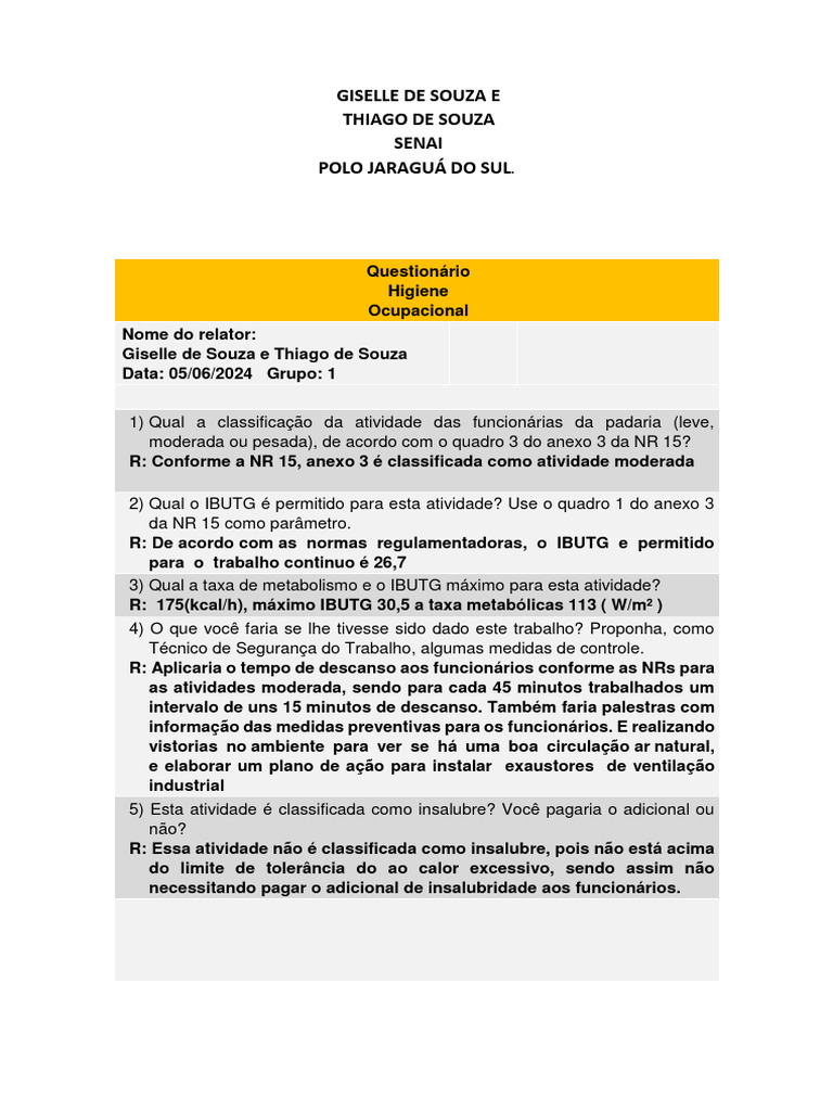 Avaliação de Calor na Padaria: NR 15 | PDF | Calor | Termômetro