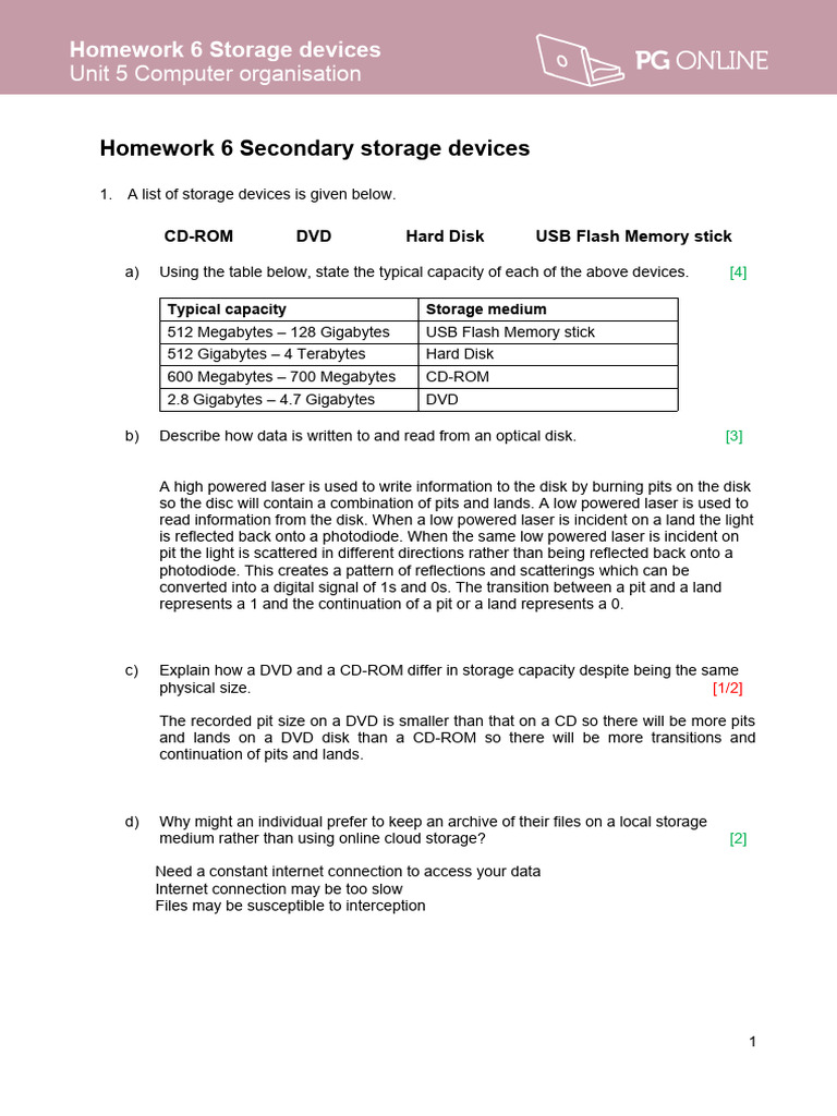 Computer Organisation Homework 6 Secondary Storage | PDF | Hard Disk Drive | Computer Data Storage
