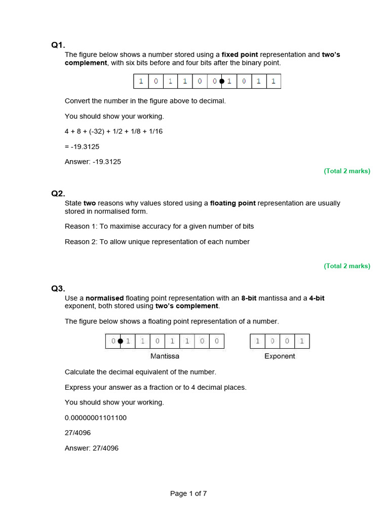 Binary Revision Past Paper Questions | PDF | Decimal | Numbers