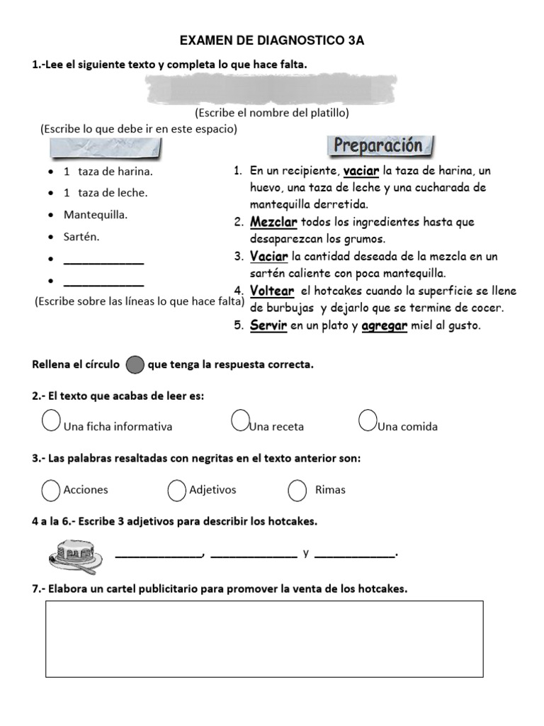 Examen de Diagnostico 3a | PDF | Cocina | Alimentos