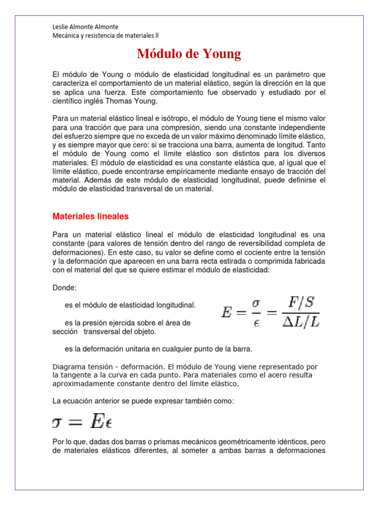 Módulo de Young | PDF | El módulo de Young | Elasticidad (Física)