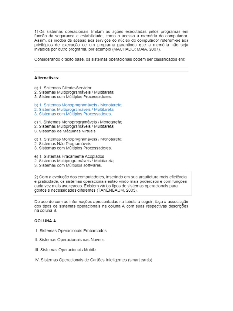 Av1 e Av2 Sistemas Operacionais | PDF