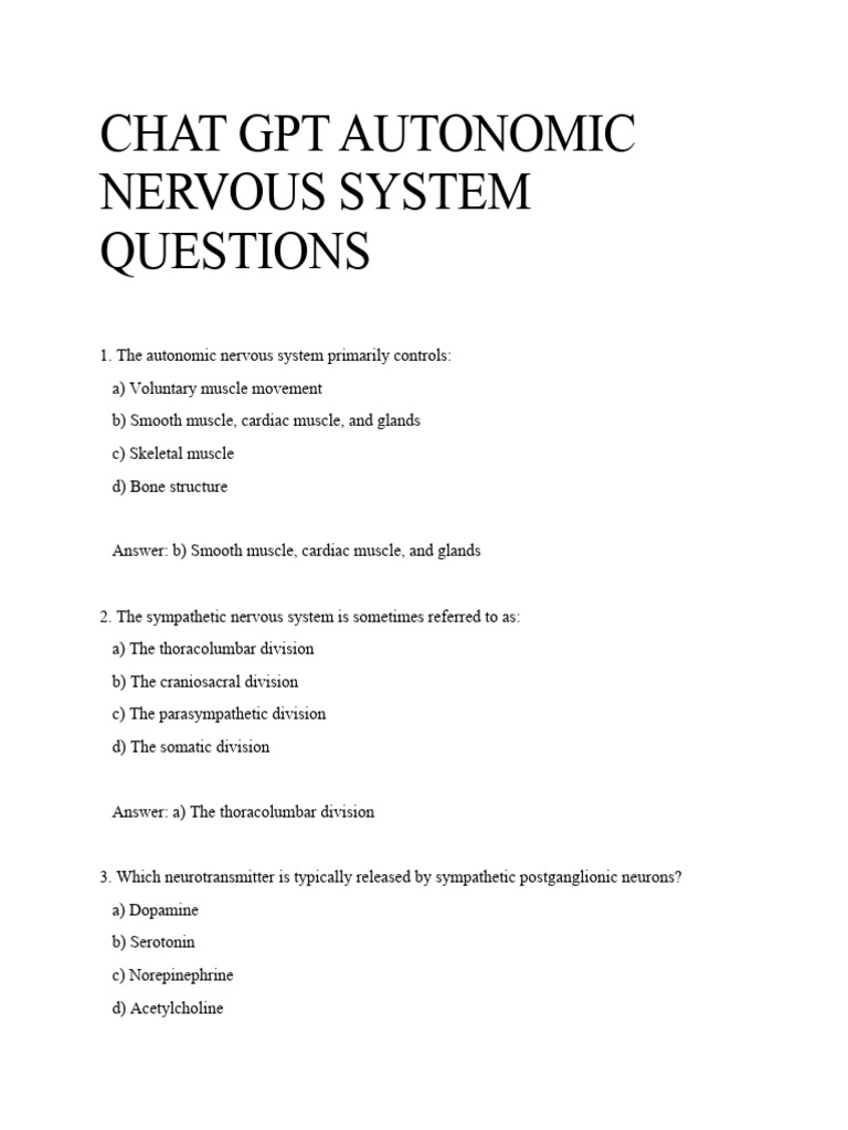 CHAT GPT AUTONOMIC NERVOUS SYSTEM QUESTIONS | PDF | Autonomic Nervous ...