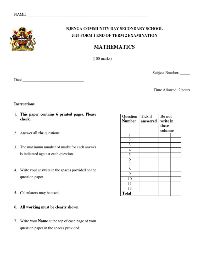 Mathematics Form One Tem 2 | PDF | Significant Figures | Mathematics