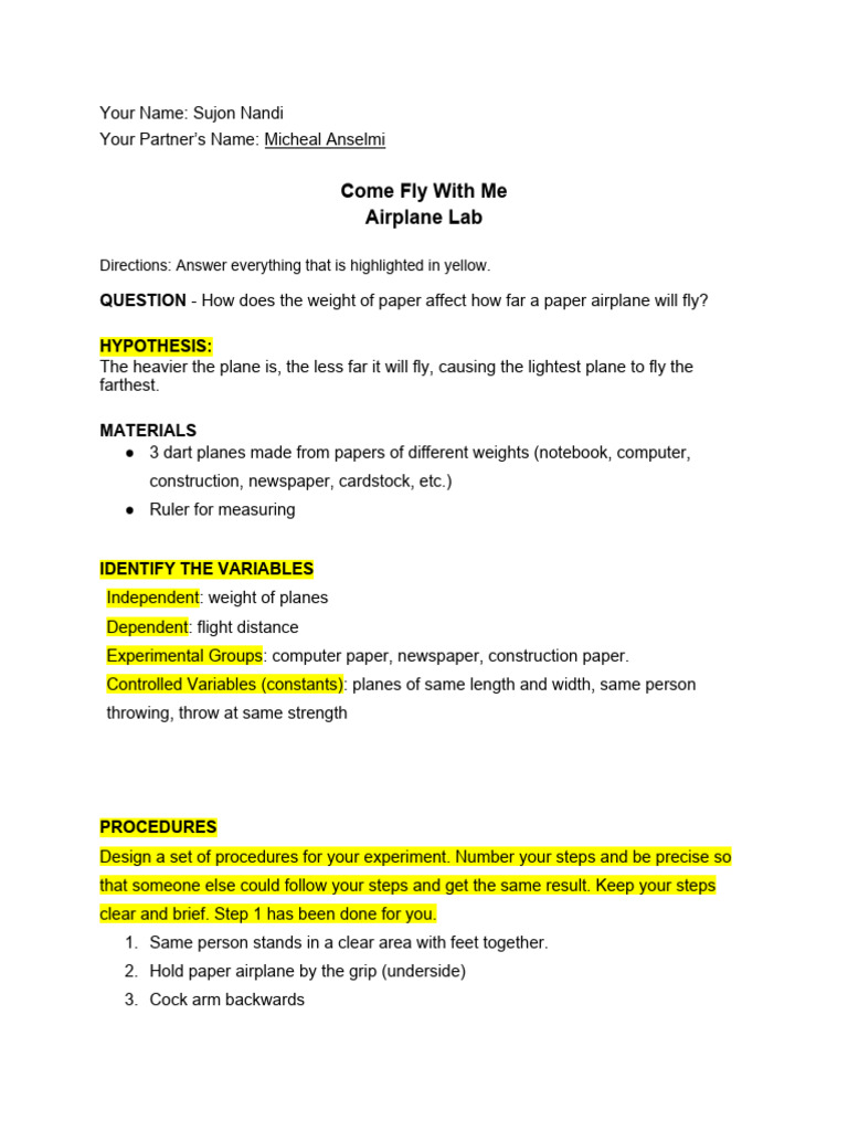 Airplane Lab | PDF | Experiment | Airplane