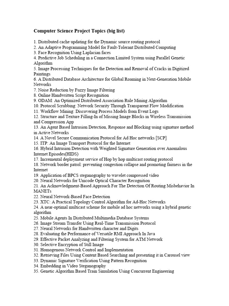 Computer Science Project Topics Big List | PDF | Computer Network ...