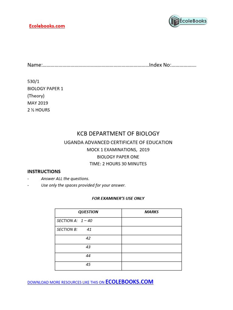 S.6 Biology P1 Mock 1 | PDF | Chromosome | Mitosis
