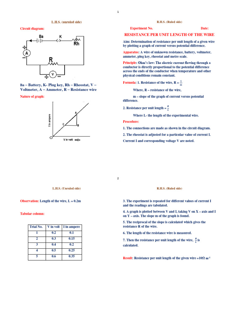 Resistance Per Unit Length | PDF | Electrical Resistance And ...