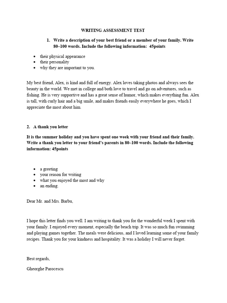 Writing Test | PDF | Cooking, Food & Wine