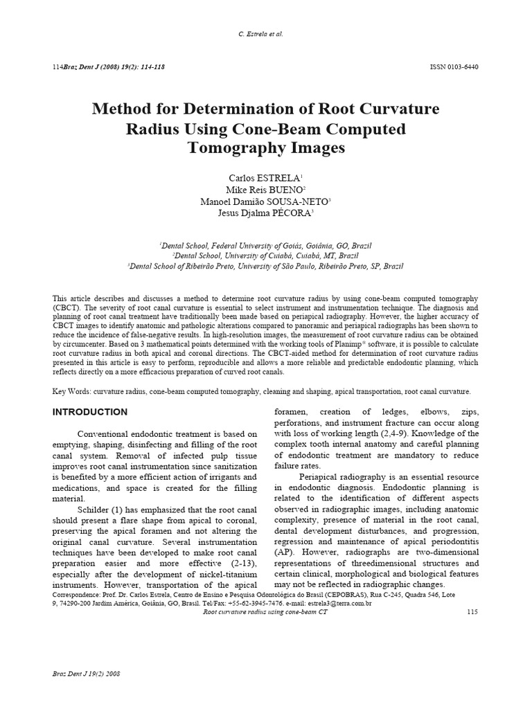 Metodos para la determinación de la curvatura del conducto usando imagenes de tecnología ...