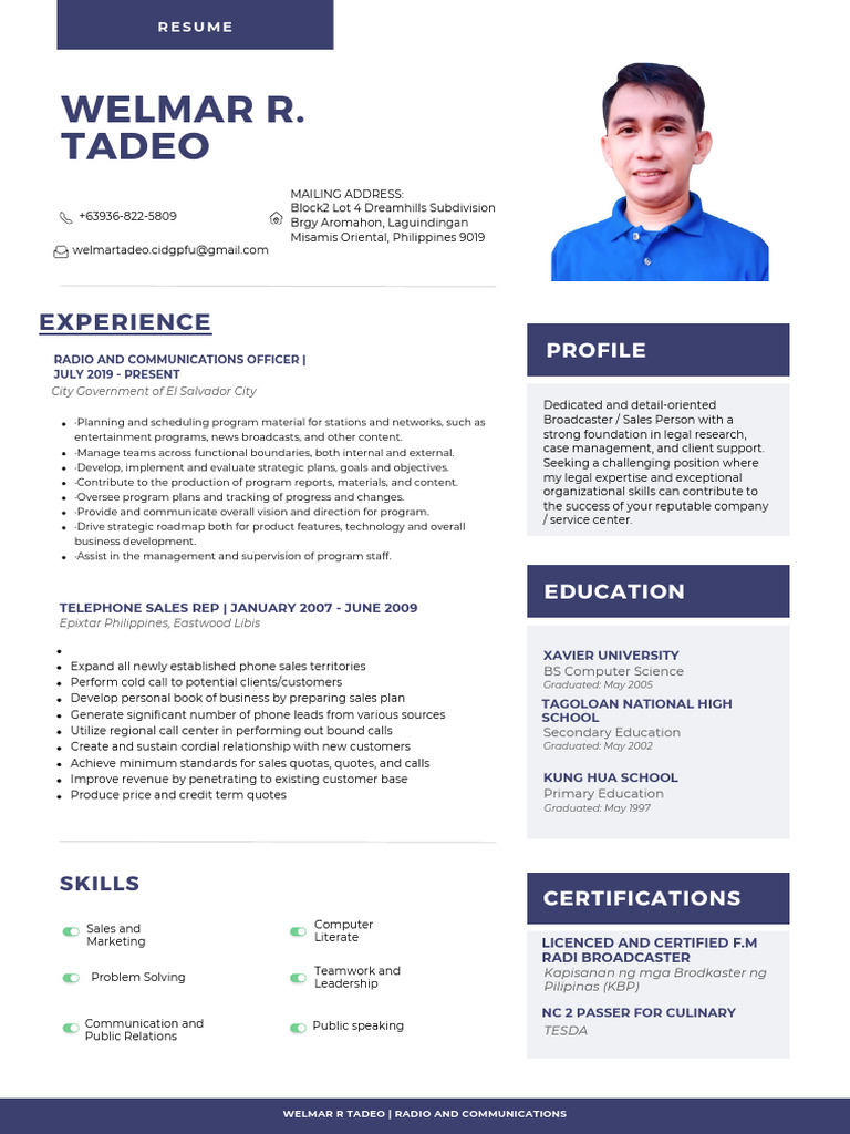 Welmar Tadeo Resume | Download Free PDF | Sales | Business