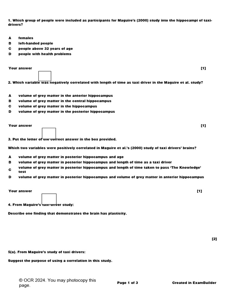 Maguire Exam Qs | PDF | Hippocampus | Neuroplasticity Maguire Exam Qs | PDF | Hippocampus | Neuroplasticity
