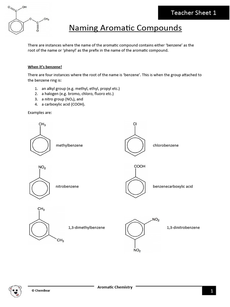 Naming-Aromatic-Compounds-1-Teacher-sheet | PDF | Benzene | Ester