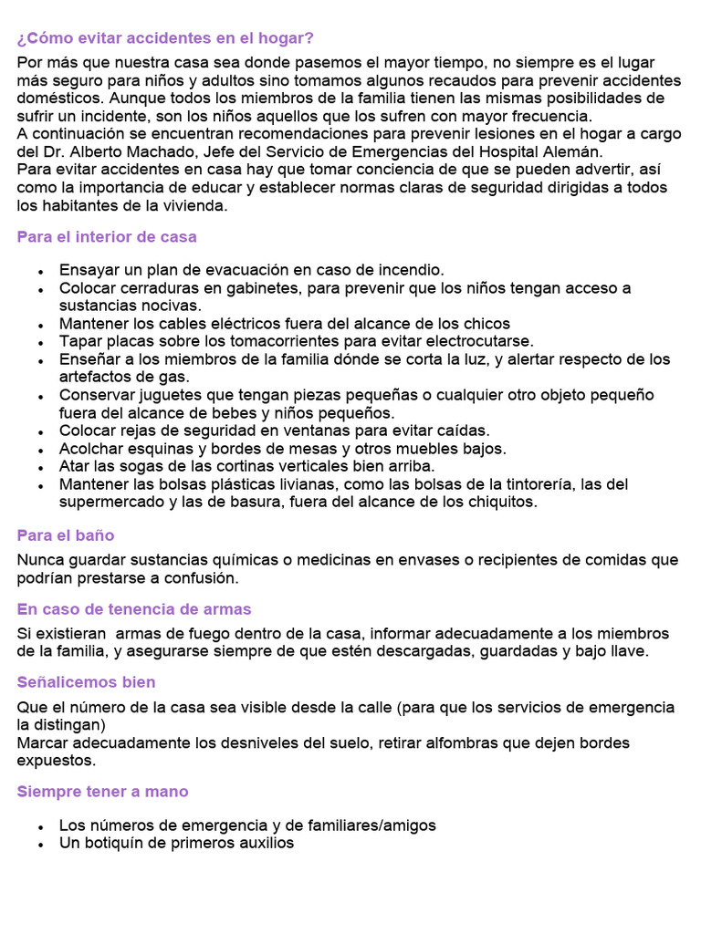 Cómo Evitar Accidentes en El Hogar | PDF