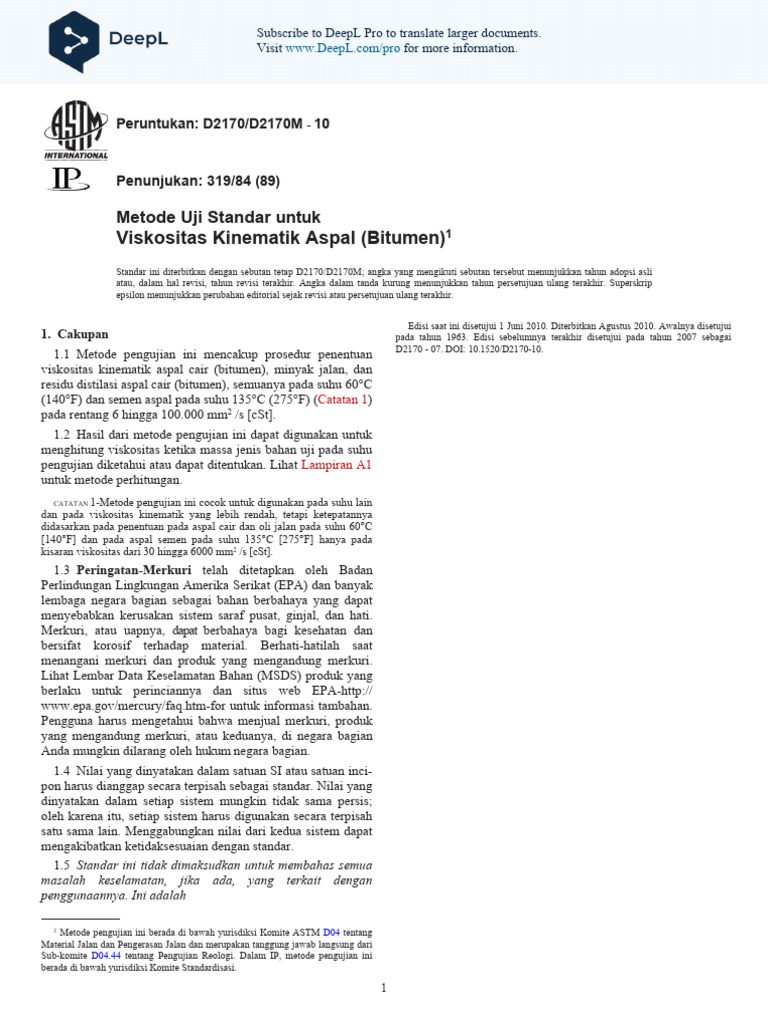 ASTM D 2170-10 Viskositas Kinematis Id | PDF
