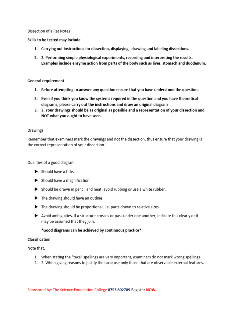 Dissection of A Rat Notes | PDF | Thorax | Heart