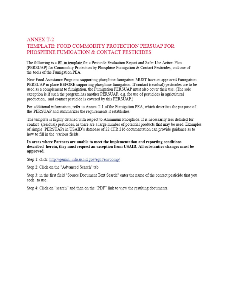 T-2 - Fumigation PERSUAP Template | PDF | Pesticide